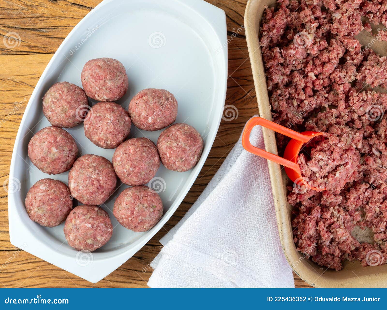 Raw Meat Balls Being Made with Ground Beef Stock Photo - Image of ...