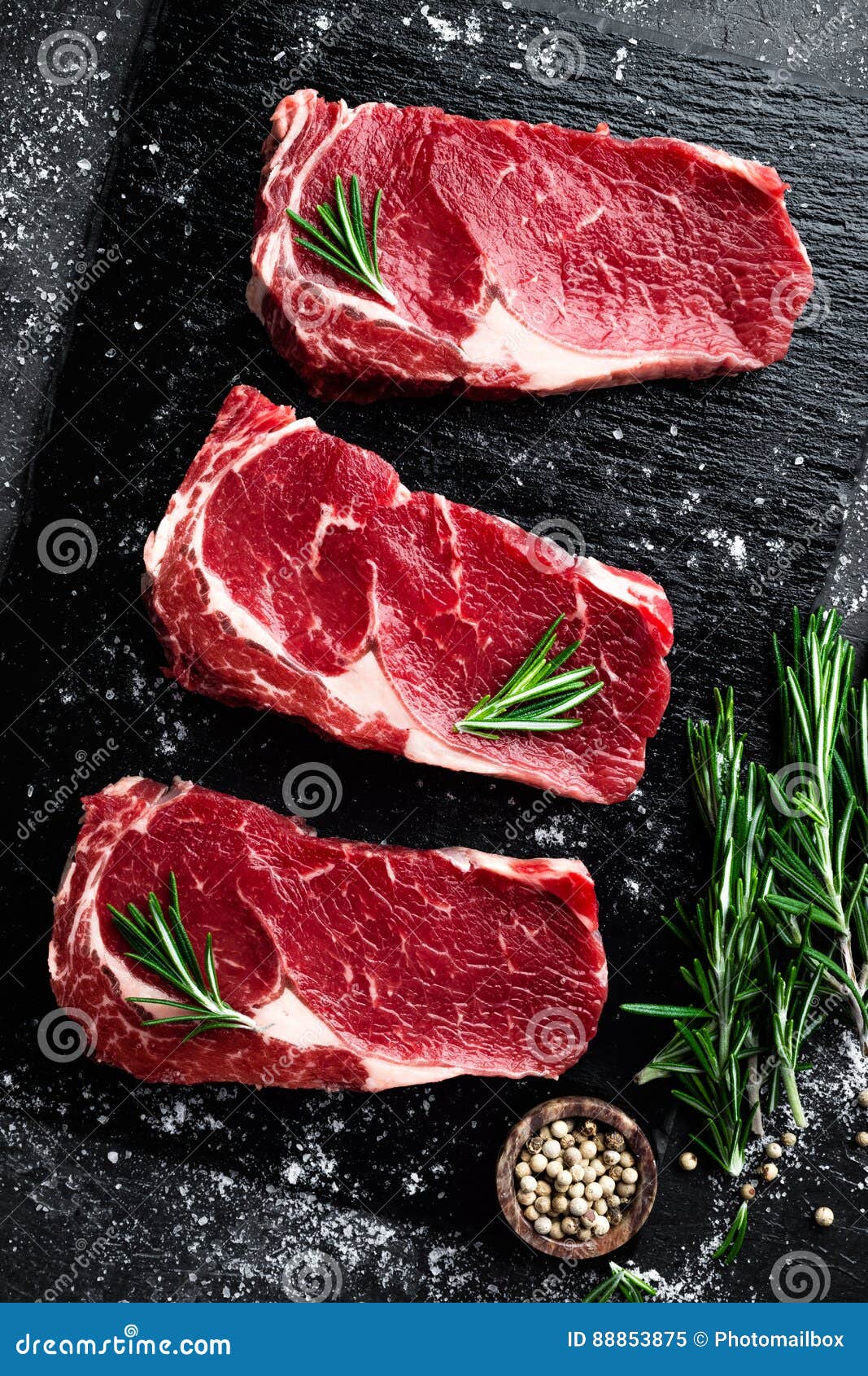 Raw Meat, Beef Steak on Black Background Stock Image - Image of marbled ...