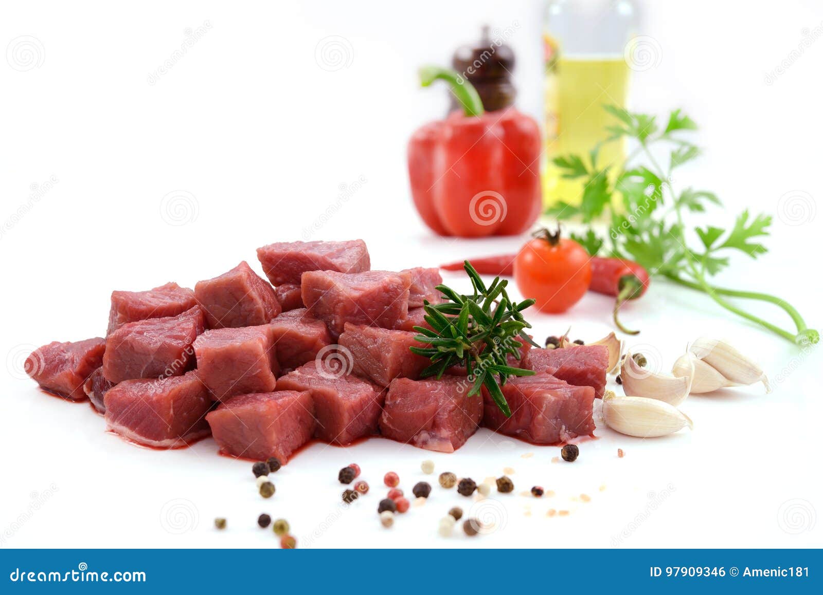 Raw Meat, Beef Steak Sliced in Cubes Stock Photo - Image of butcher ...