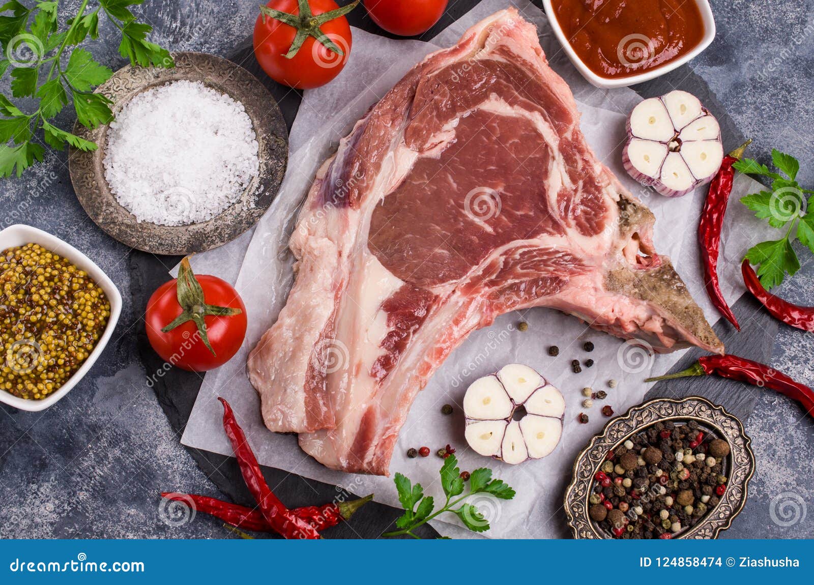 Raw meat with bones stock photo. Image of barbecue, fillet - 124858474