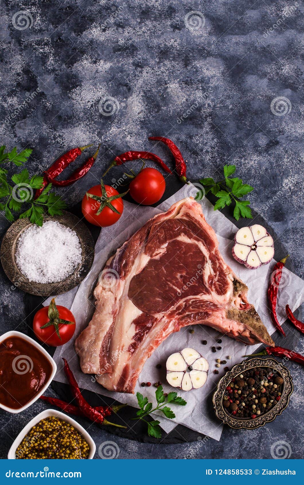 Raw meat with bones stock image. Image of dark, grill - 124858533