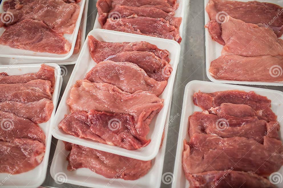 Raw meat in a butchery stock image. Image of slice, pork - 50009727