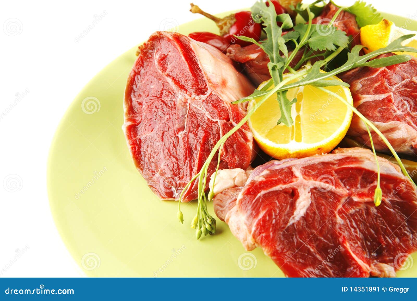 Raw Meat Chunk on Green Plate Stock Image - Image of color, market ...