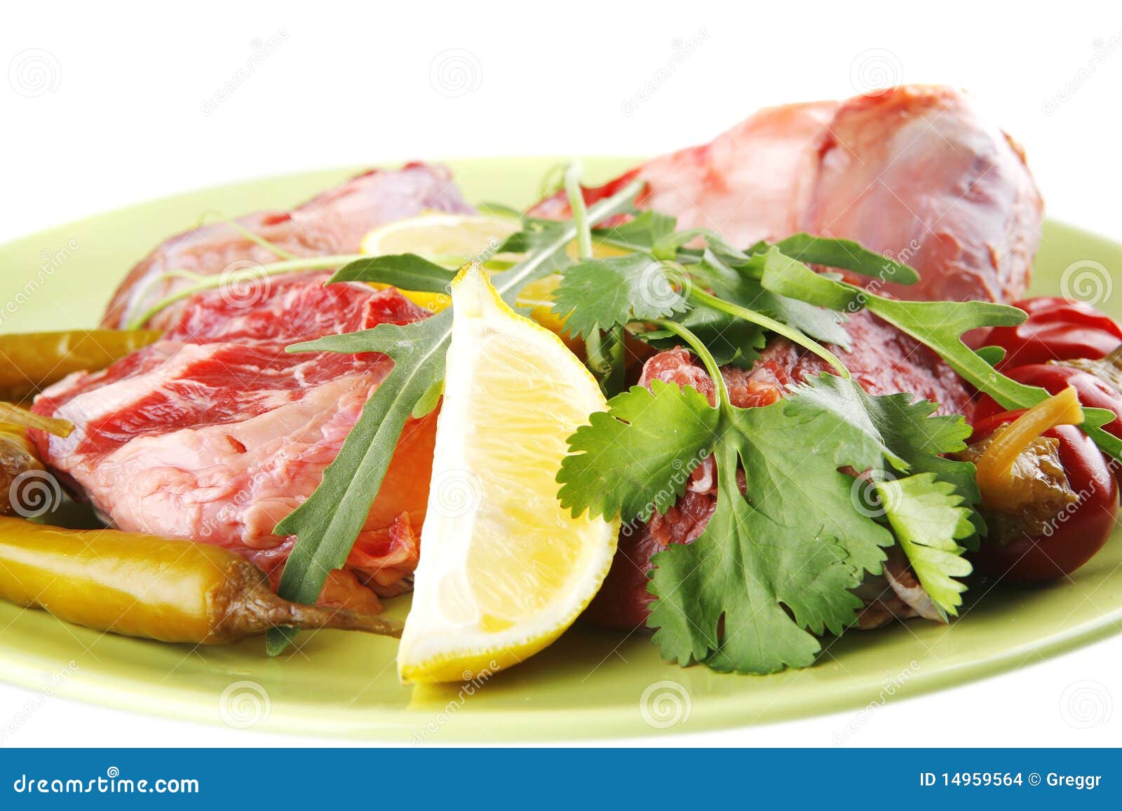 Raw Meat Chunk on Green Plate Stock Photo - Image of dinner, marble ...