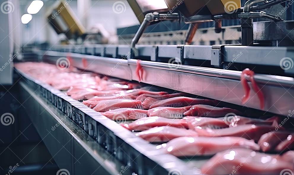 Raw Meat on Conveyor Belt stock illustration. Illustration of beef ...