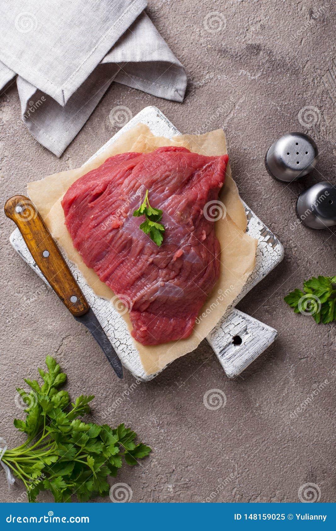 Raw meat on cutting board stock image. Image of chop - 148159025