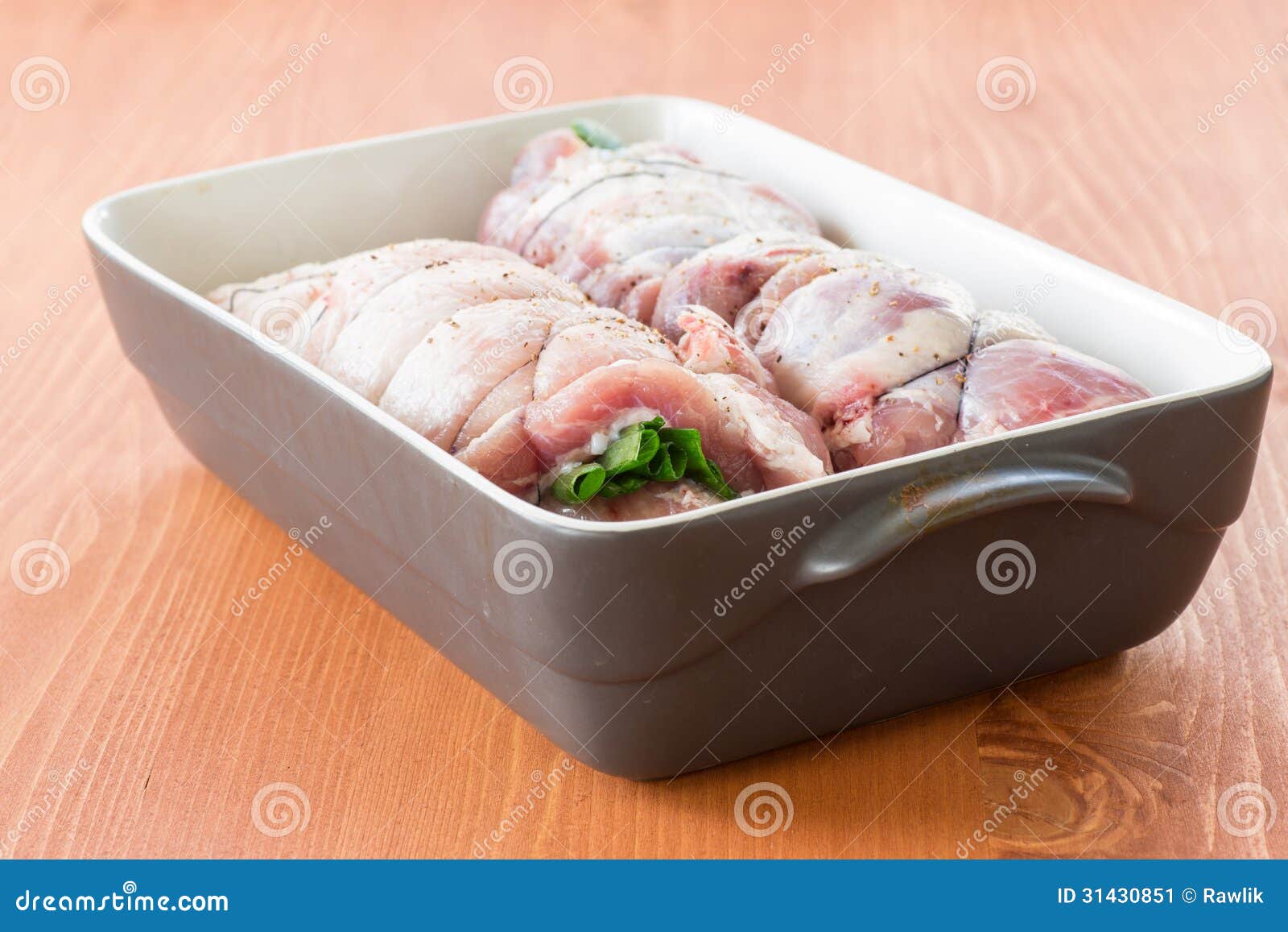 Raw Meat with Green Onions Twisted To Roll Stock Image - Image of ...