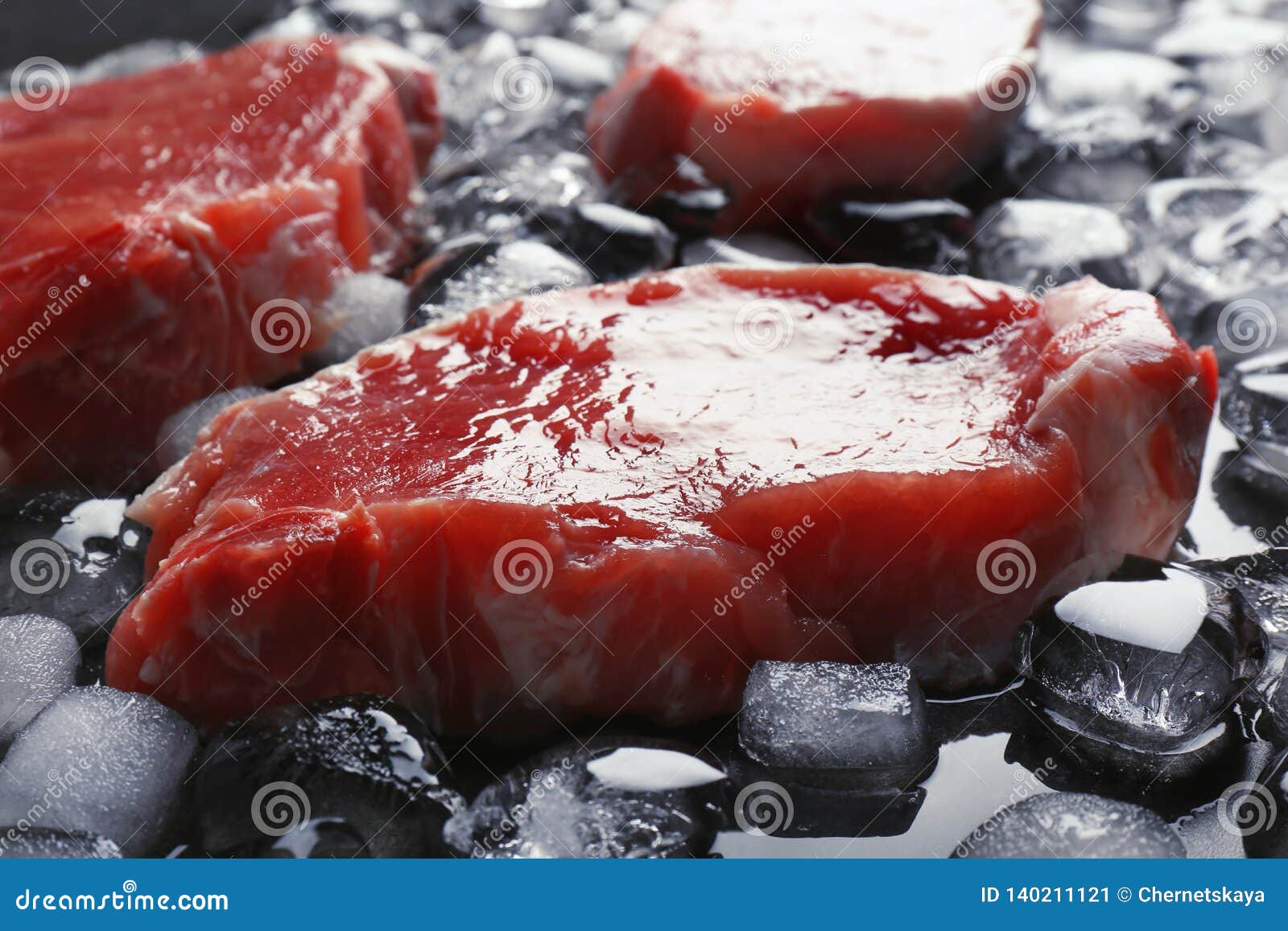 Raw meat and ice cubes stock image. Image of crystal - 140211121