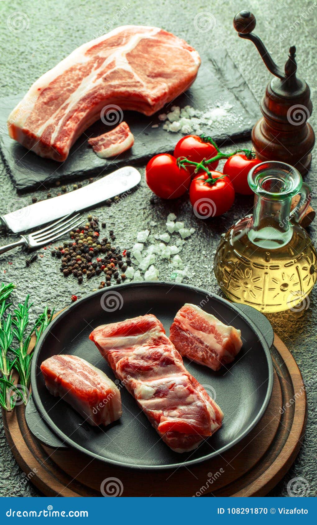 Raw meat on the kitchen stock photo. Image of beef, garlic - 108291870