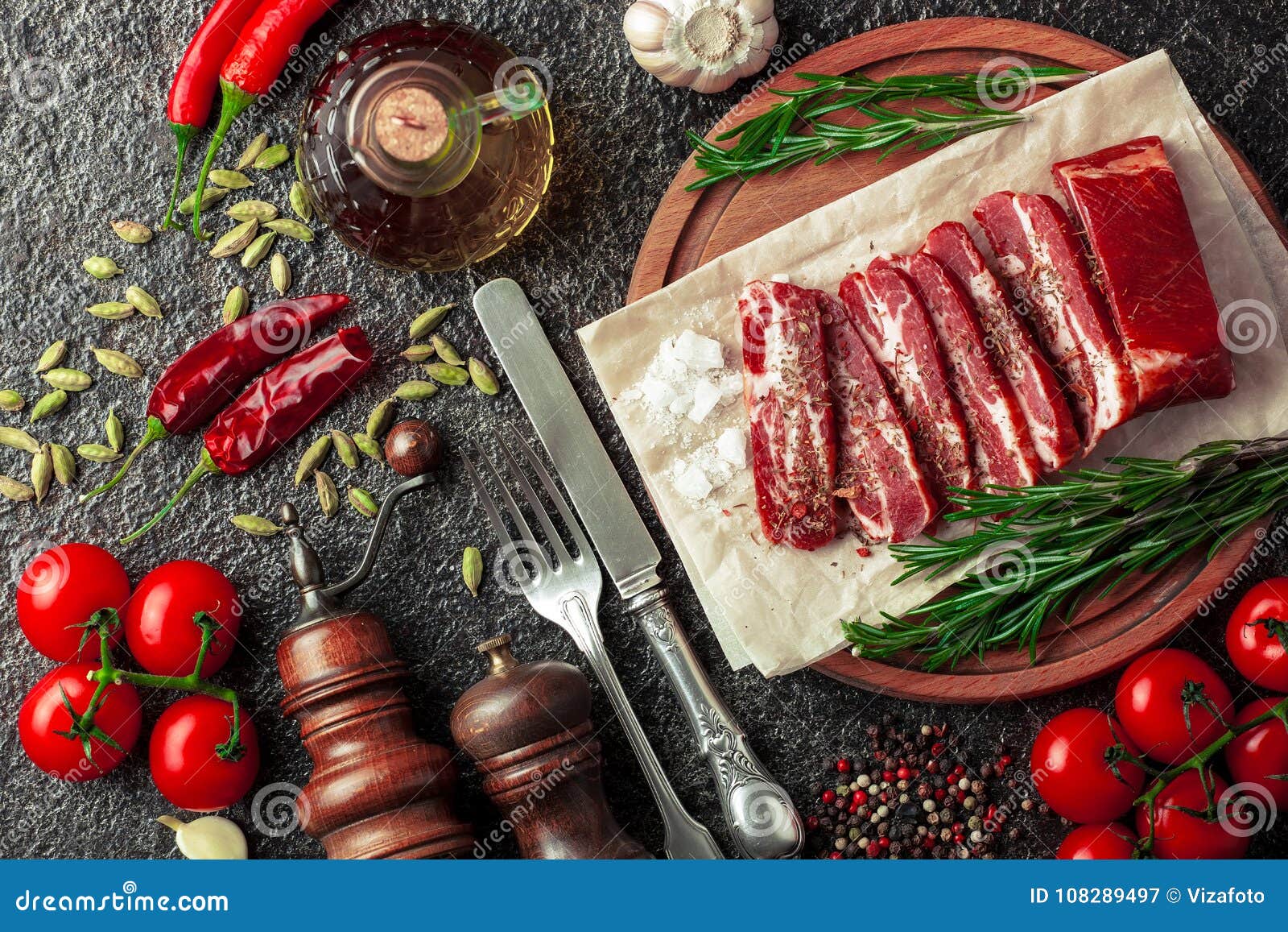 Raw meat on the kitchen stock image. Image of bone, background - 108289497