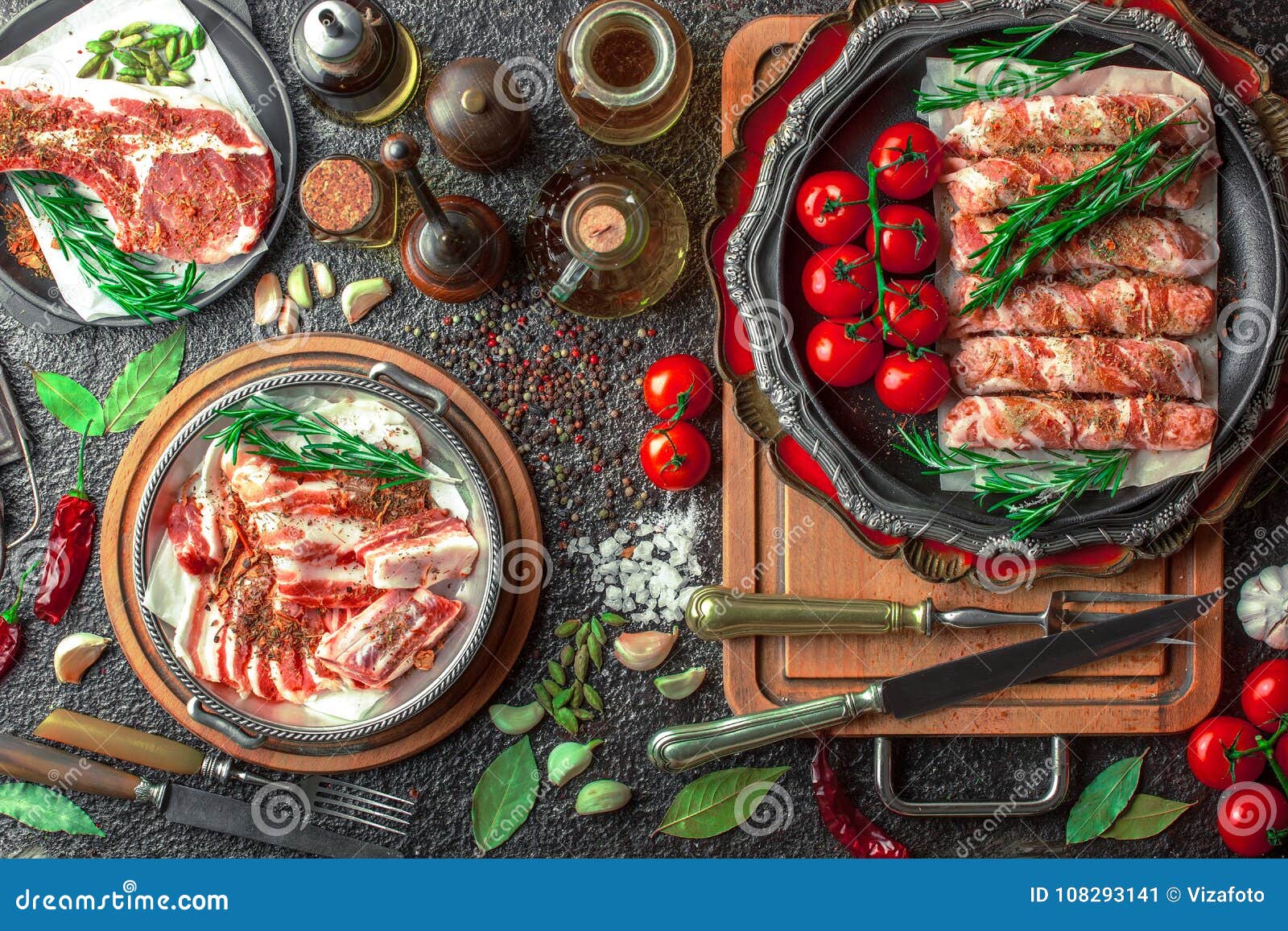 Raw meat on the kitchen stock image. Image of preparation - 108293141