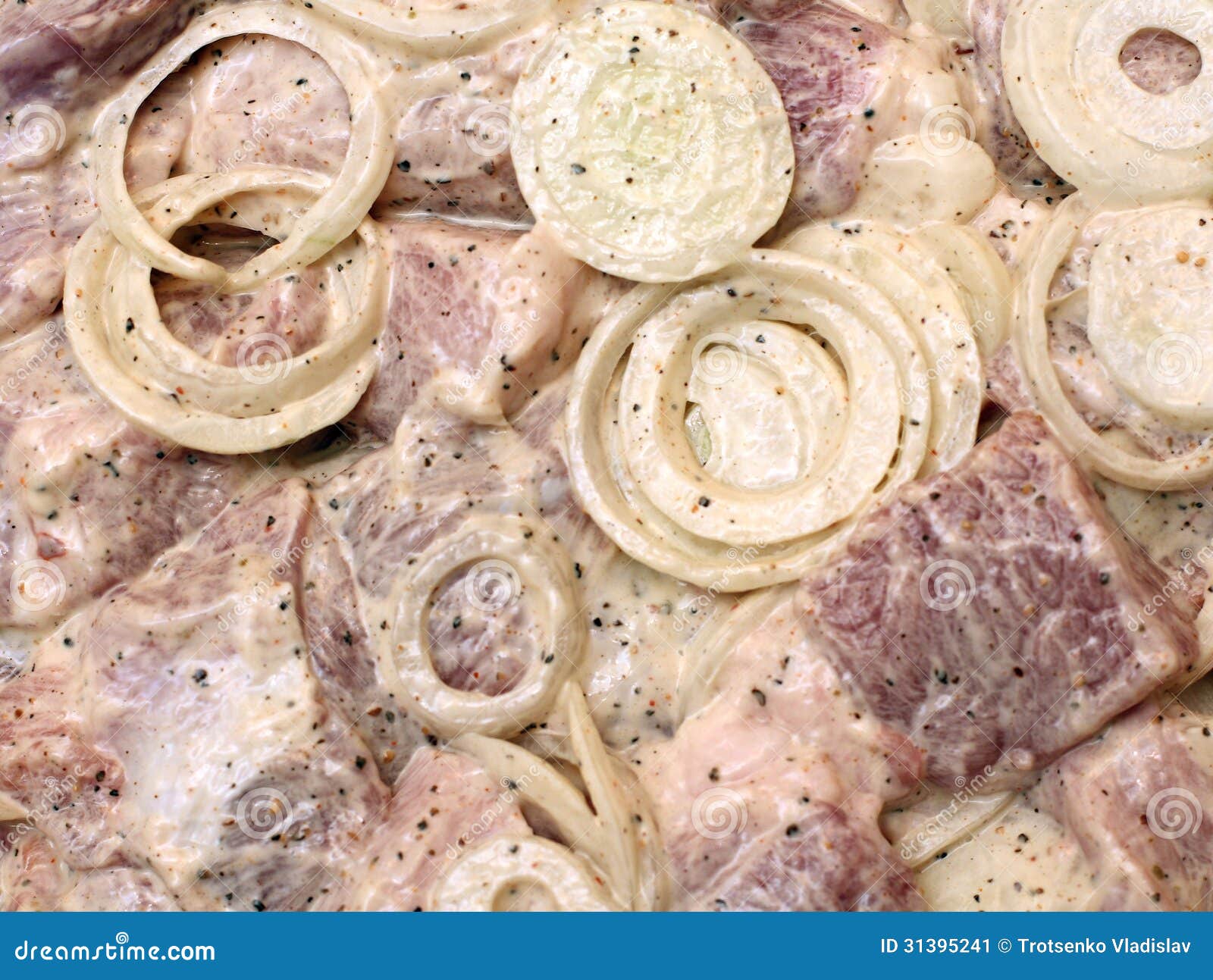 Raw Meat Marinated in Mayonnaise, Onion and Spices Stock Image - Image ...