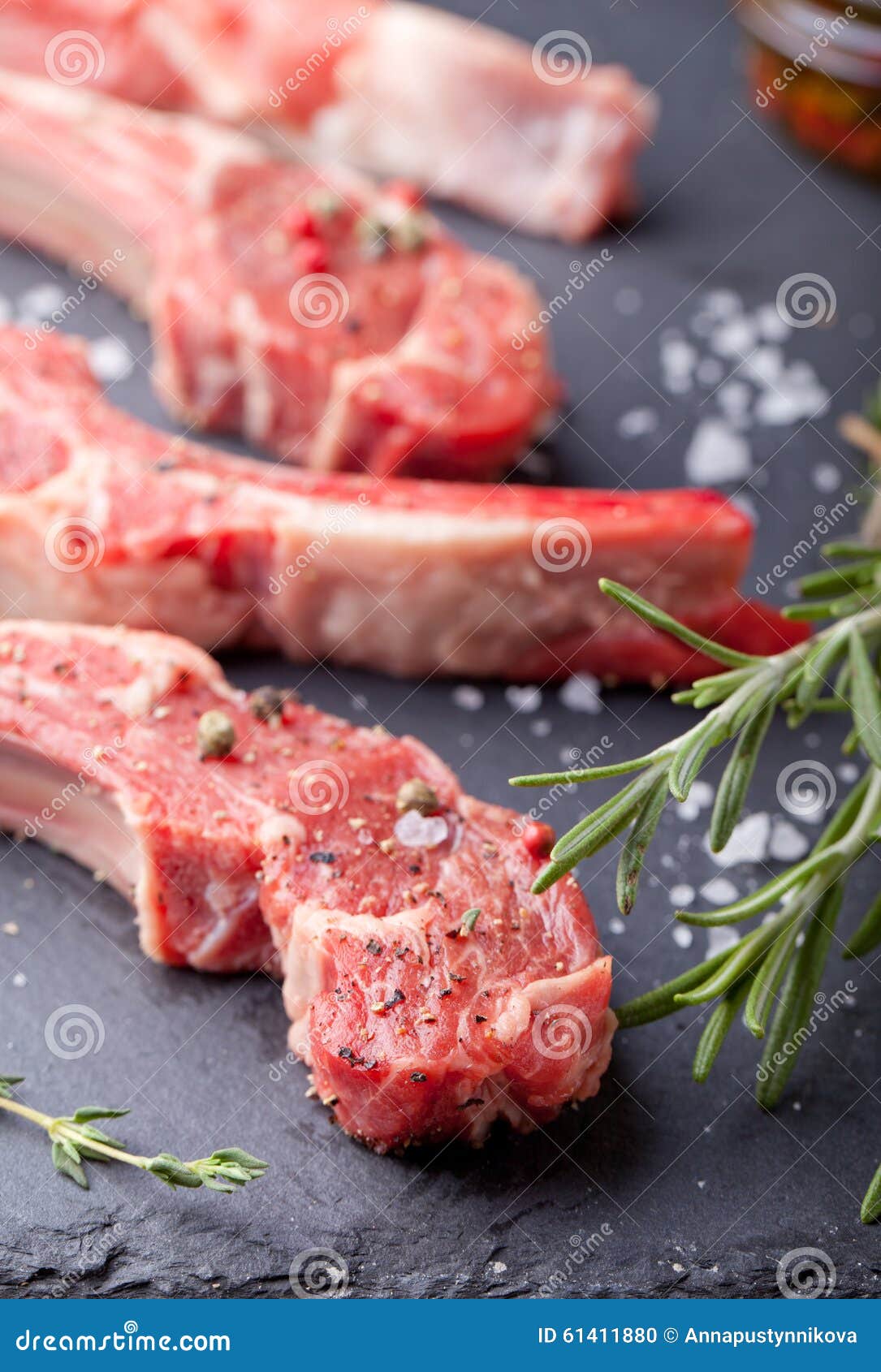 Raw Meat, Mutton, Lamb Rack with Fresh Herbs. Stock Photo - Image of ...