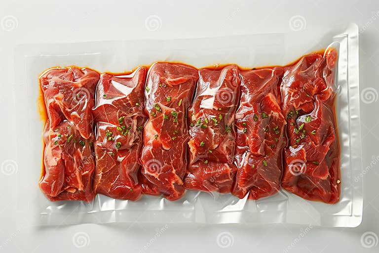 Raw Meat Wrapped in Plastic on White Surface Stock Image - Image of ...