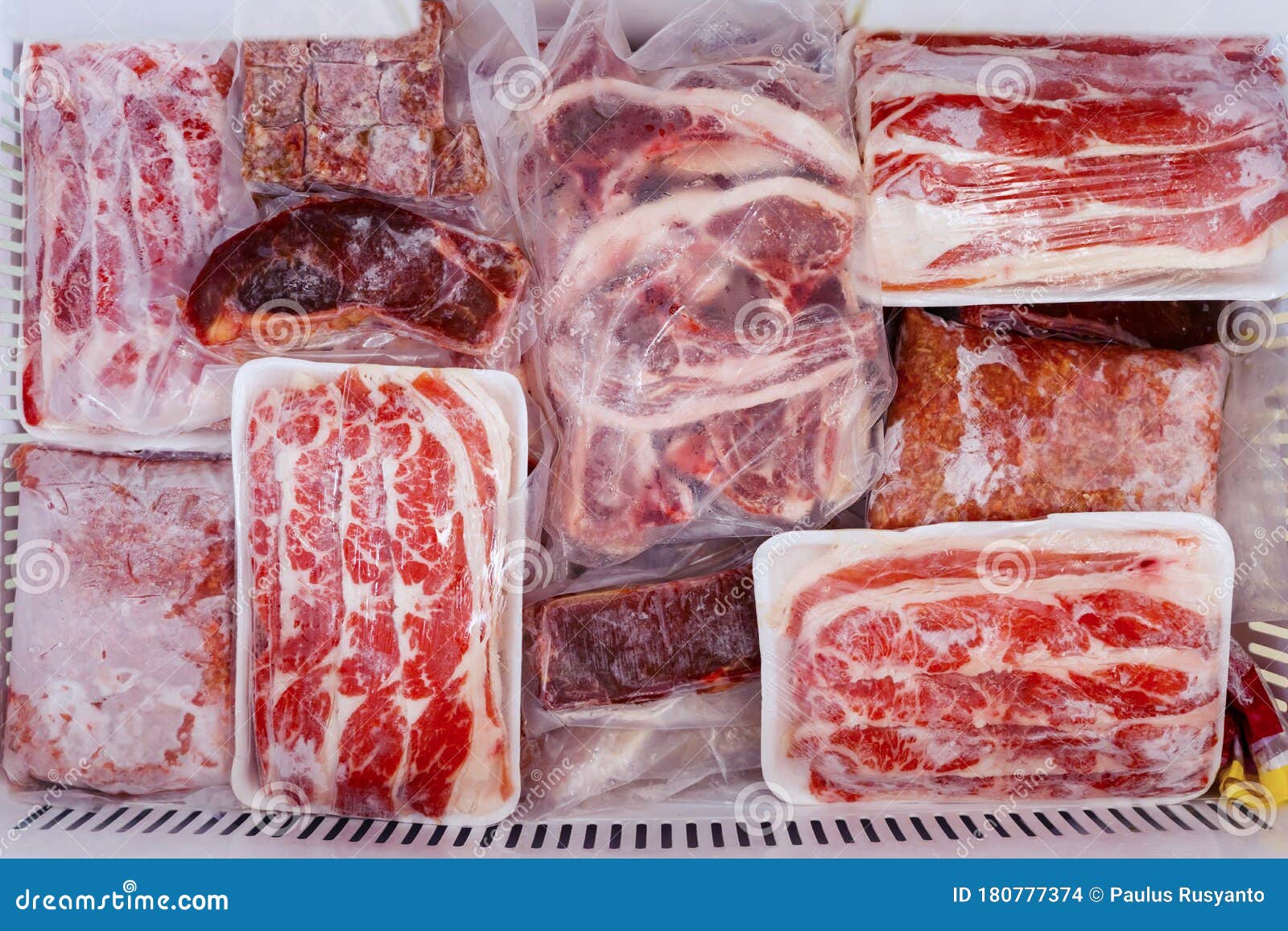 Raw Meat Packed on a Box in the Freezer Stock Photo - Image of ...