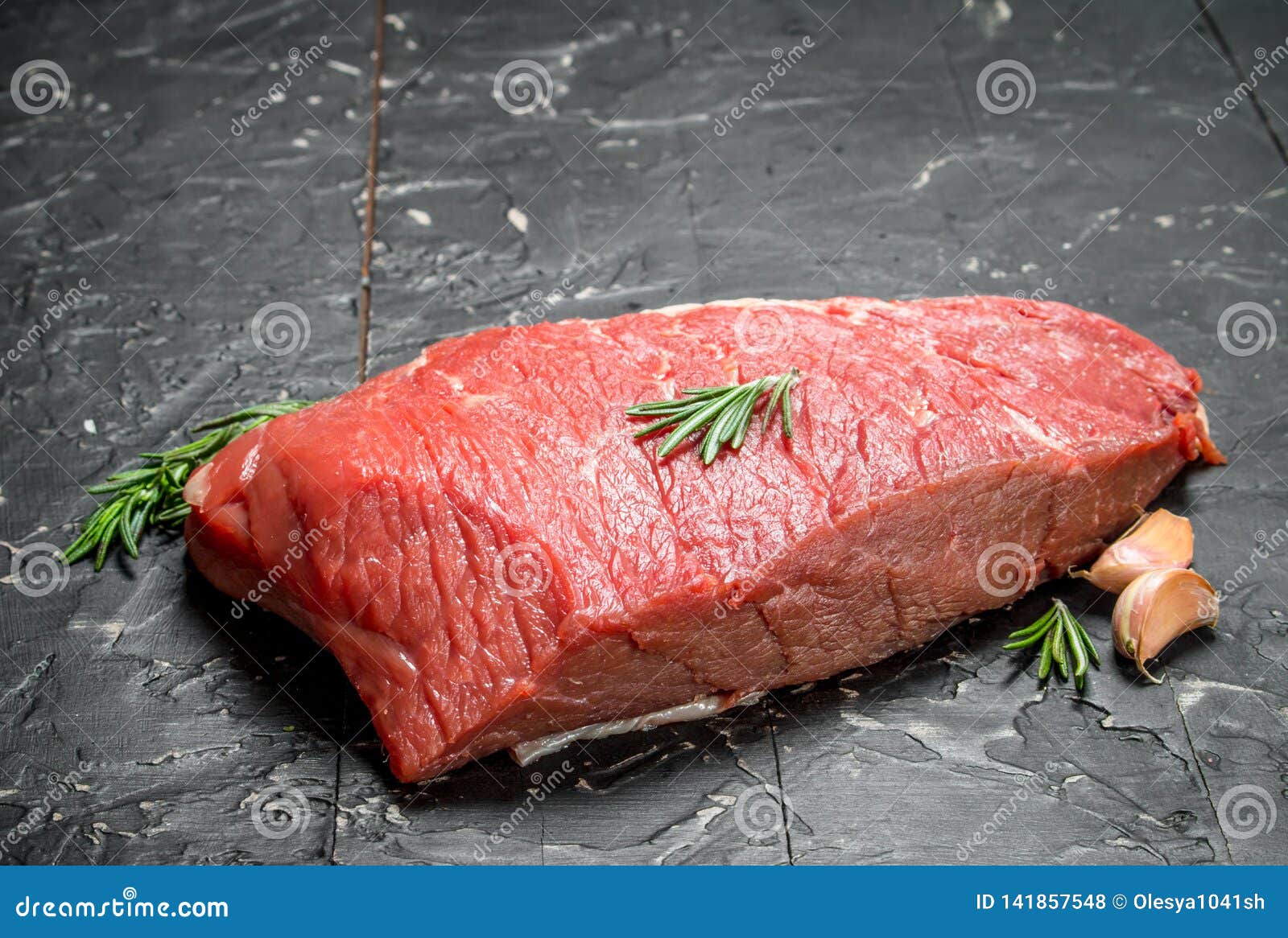 Raw Meat. a Piece of Fresh Beef with Rosemary Stock Photo - Image of ...