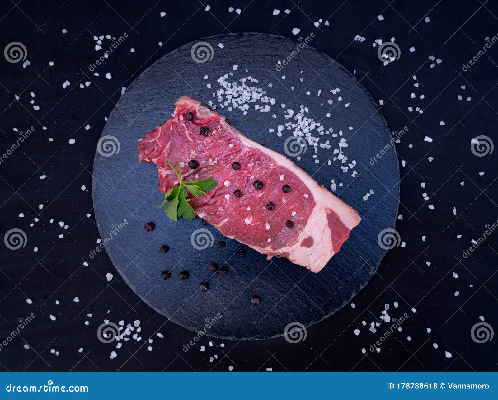 Raw Meat on a Plate with Salt and Juniper Berries Stock Photo - Image ...