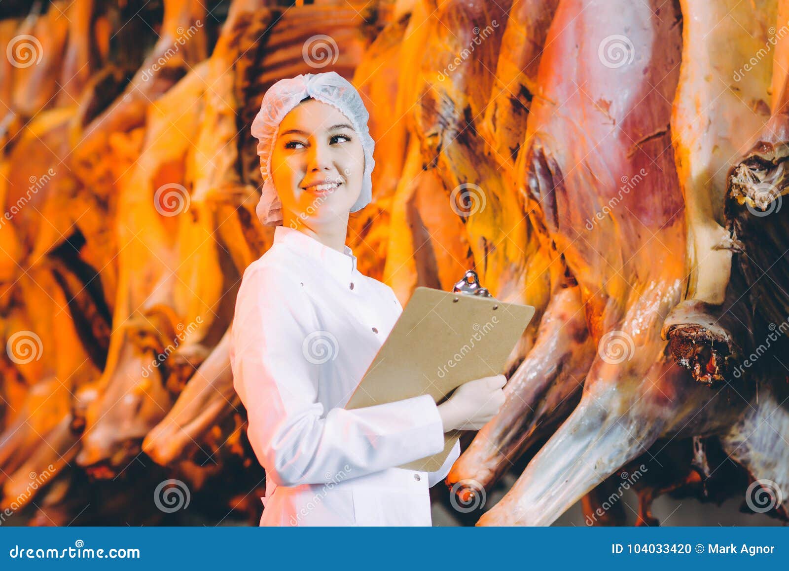 Raw Meat Production Factory Worker Stock Photo - Image of butcher ...