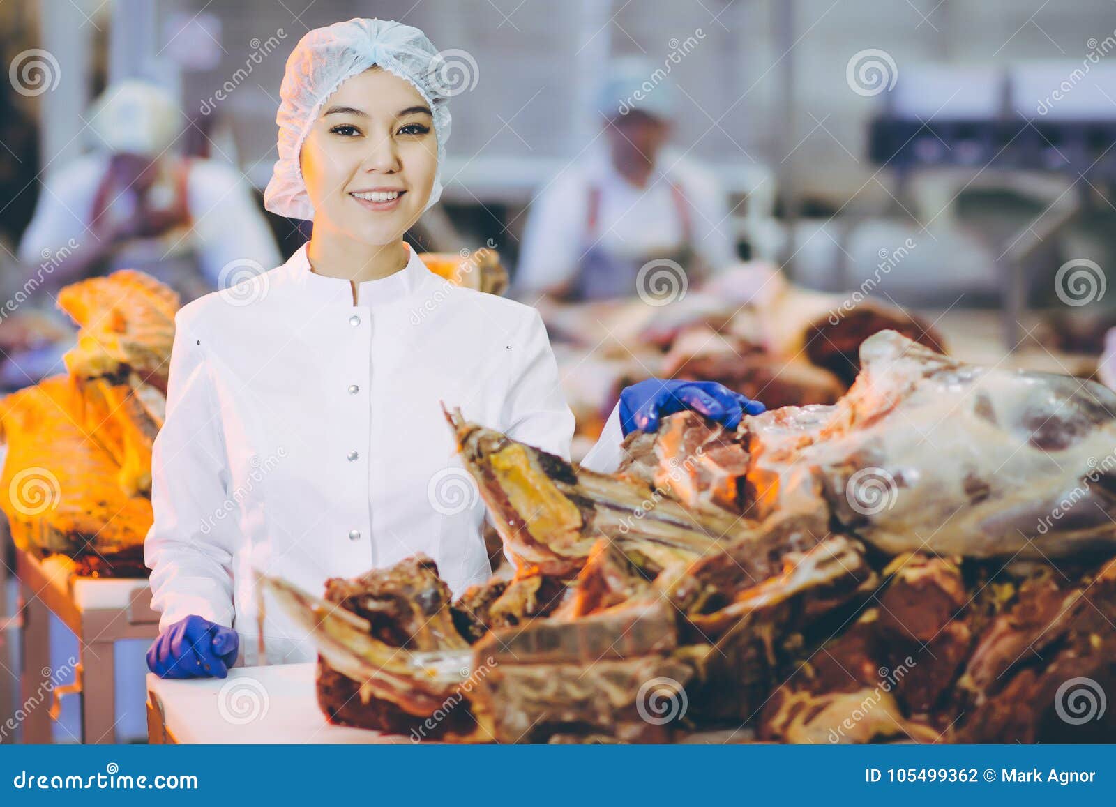 Raw Meat Production Factory Worker Stock Photo - Image of pork ...