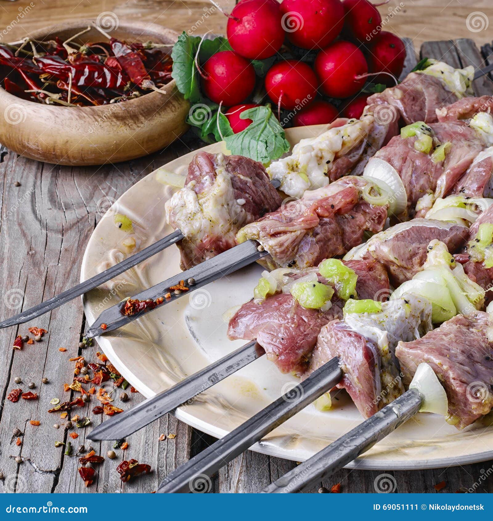 Raw meat on skewer stock image. Image of fresh, dish - 69051111