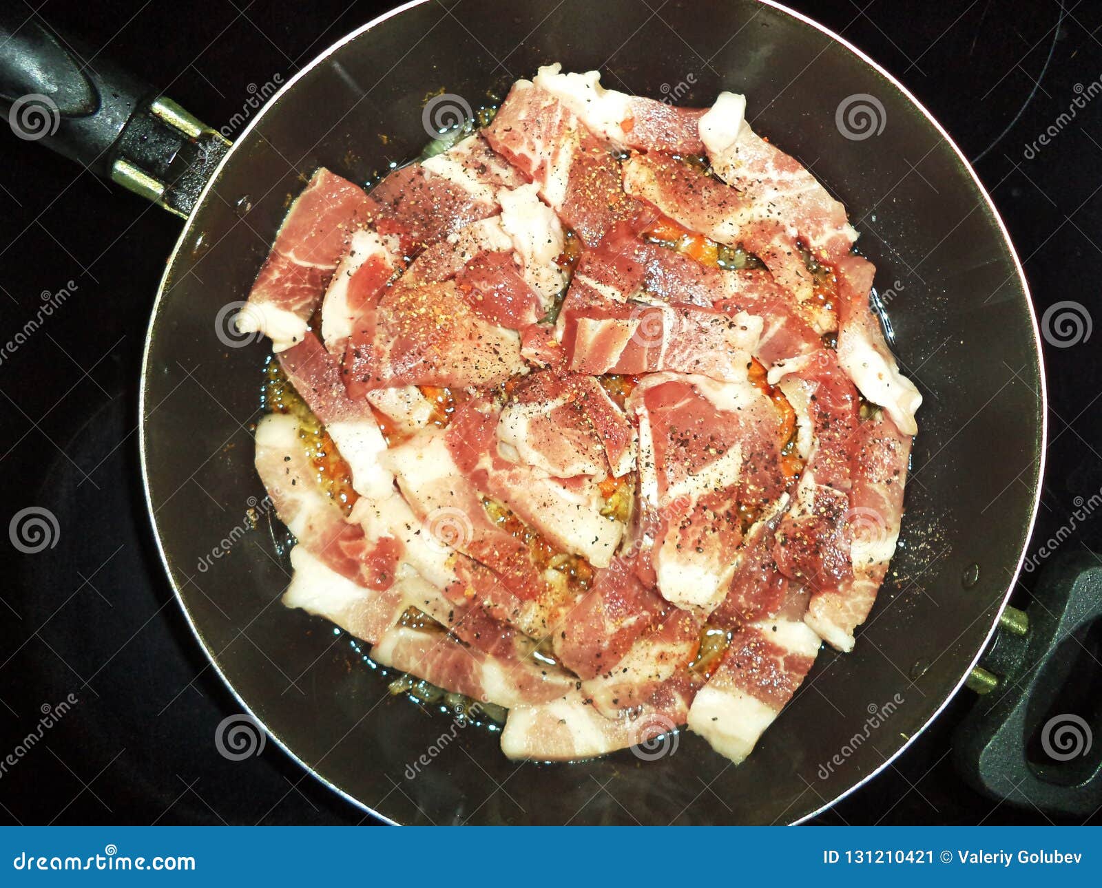 Raw Meat with Spices in a Frying Pan Stock Image - Image of meal ...