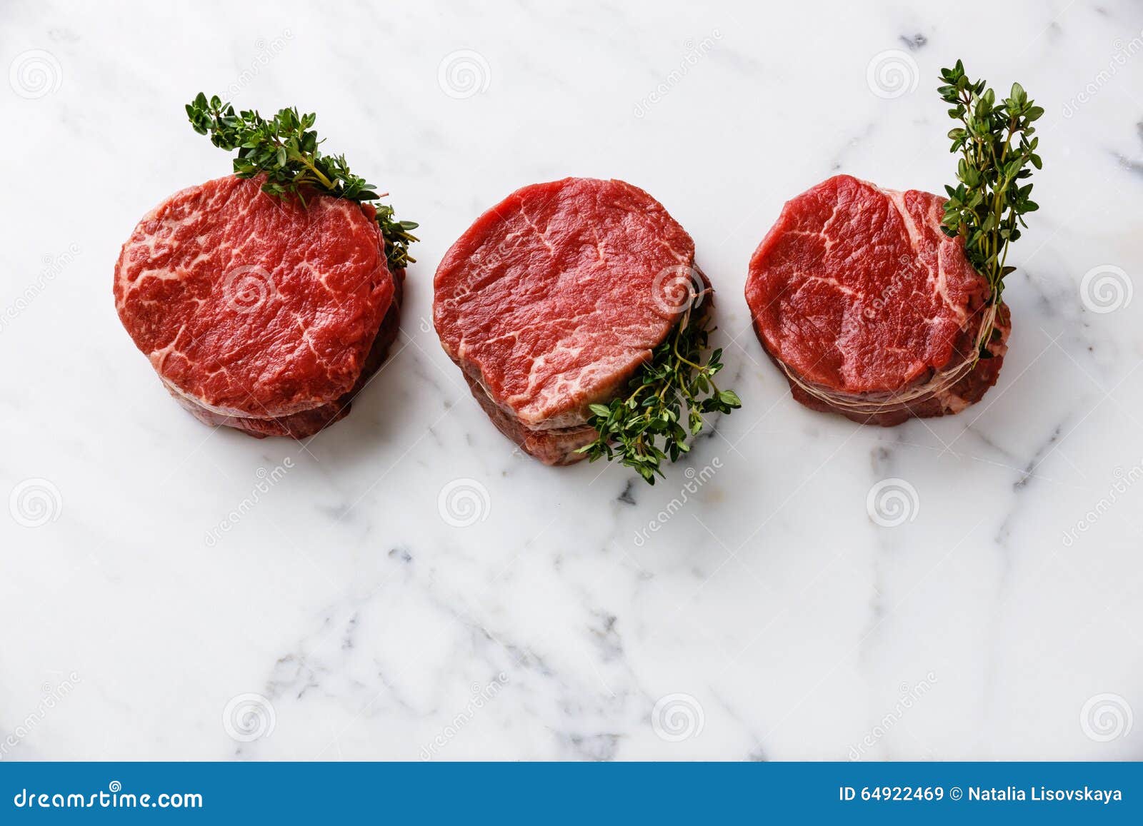 Raw Meat Steak Filet Mignon and Thyme Stock Image - Image of stone ...