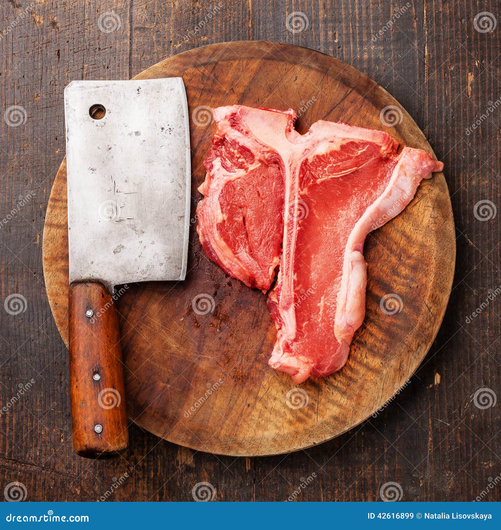 Raw Meat T-Bone Steak And Meat Cleaver Stock Image - Image of meat ...