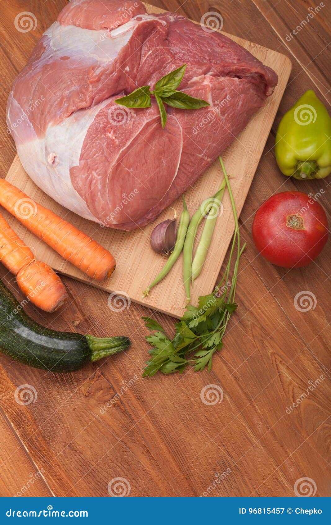 Raw Meat and Vegetables on a Cutting Board Stock Image - Image of ...