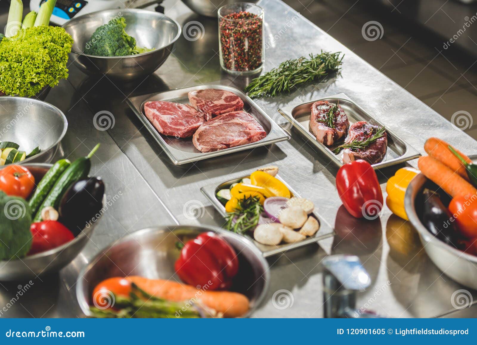 Raw Meat with Vegetables on Table Stock Image - Image of cold ...