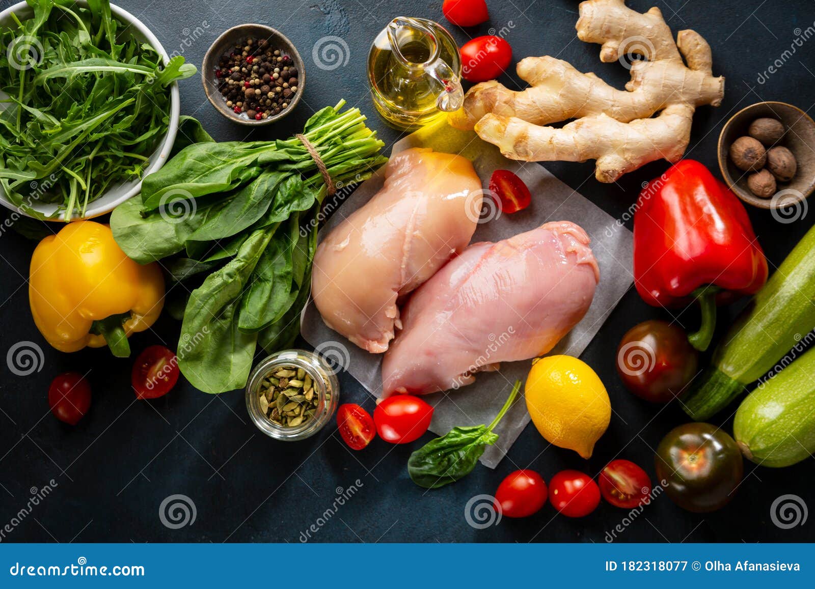 Raw Meat and Vegetables Top View, Cooking Ingredients Stock Image ...