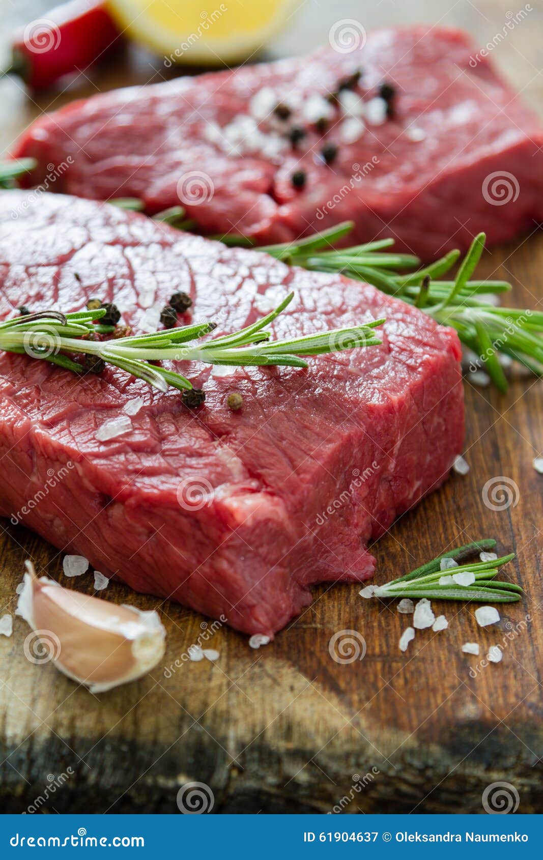 Raw Meat on Wood Background Stock Image - Image of spice, uncooked ...