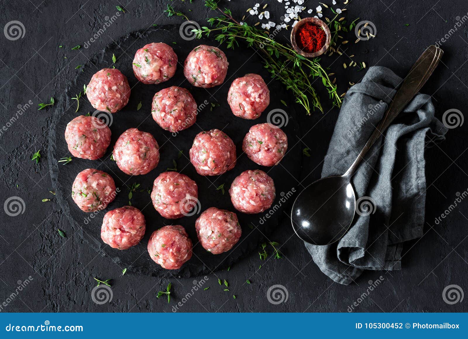 Raw Meatballs on Dark Background Stock Photo - Image of meat, market ...
