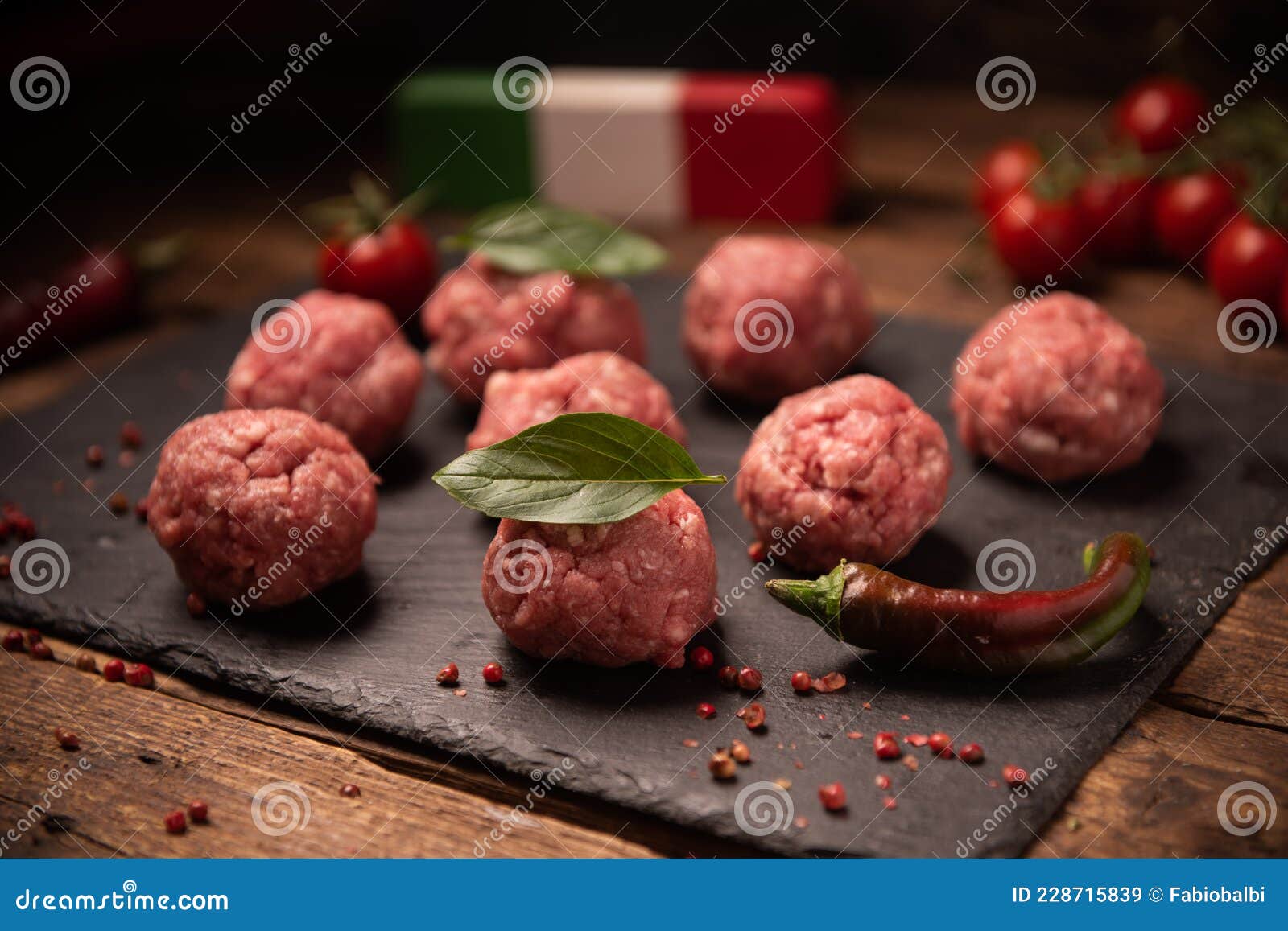 Raw Meatballs on Dark Basalt Plate Stock Image - Image of recipe, dark ...