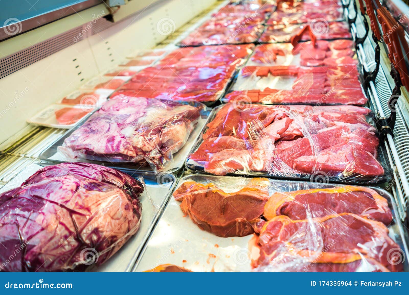 Raw Meats Displayed in Counter of Grocery Store Stock Photo - Image of ...