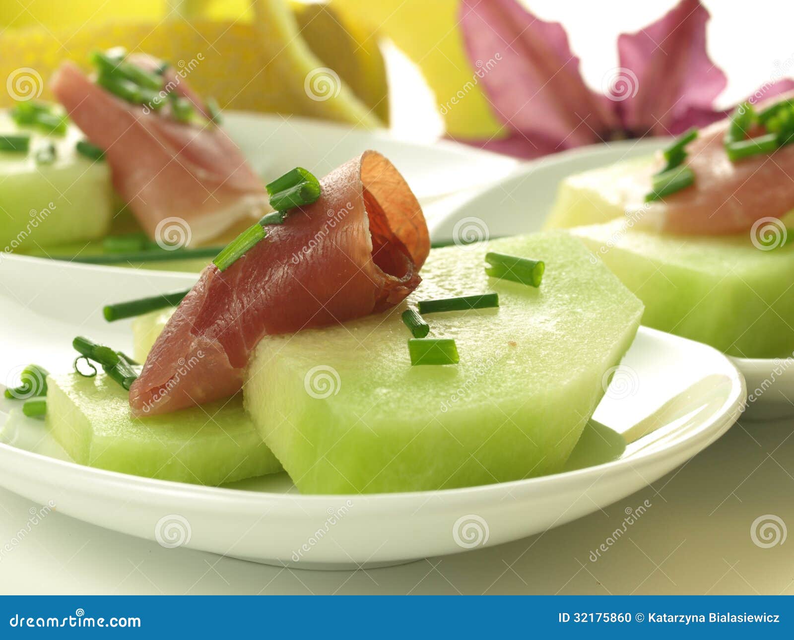 Raw melon with ham stock photo. Image of slices, healthy - 32175860