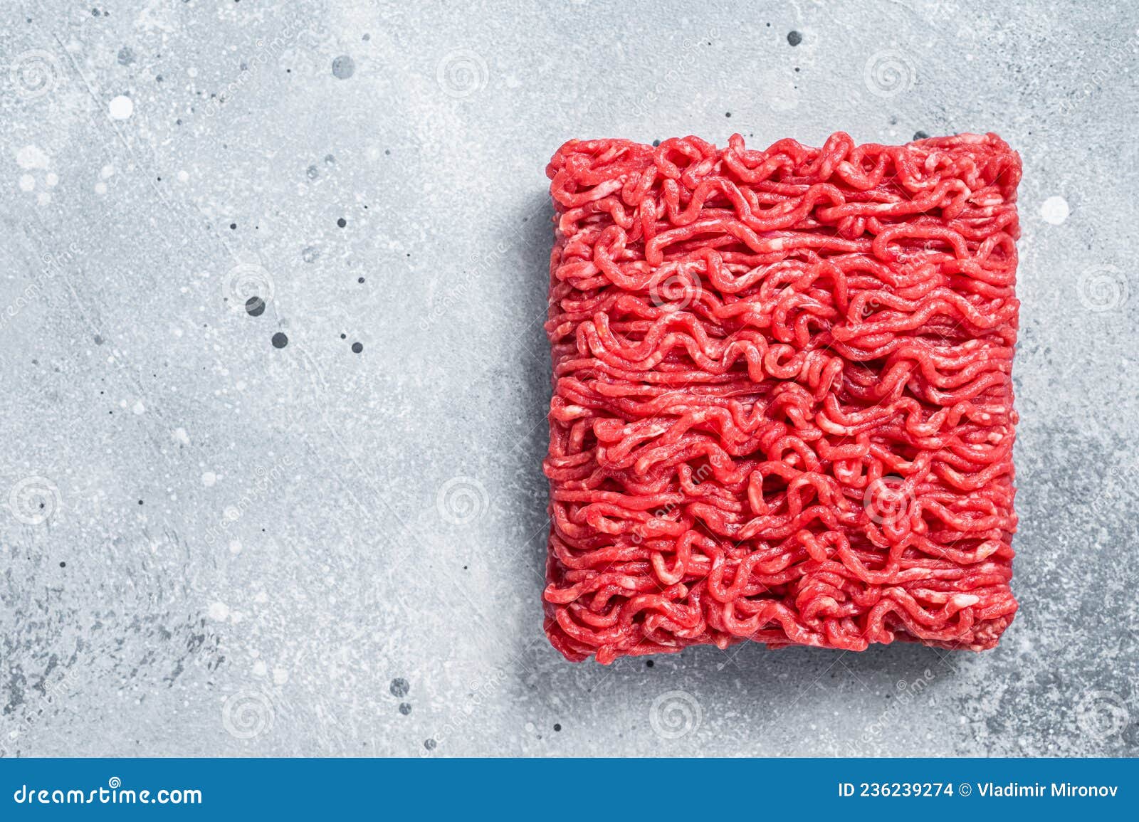 Raw Mince Ground Meat on a Butcher Table. Gray Background. Top View ...
