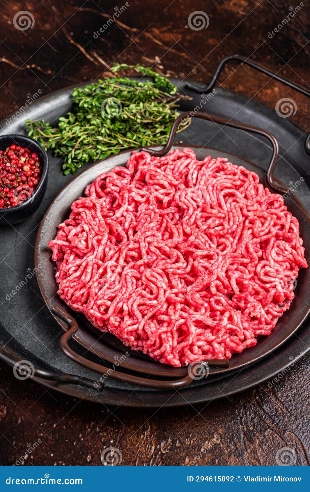 Raw Mince, Minced Ground Beef Meat in a Kitchen Tray. Dark Background ...