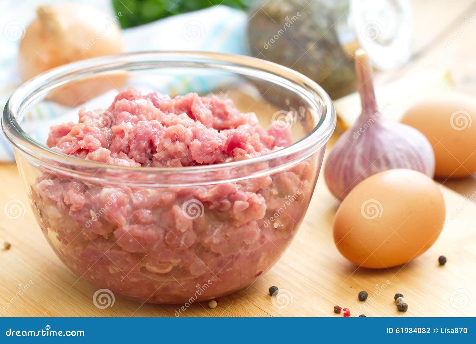 Raw minced meat in a bowl stock photo. Image of chop - 61984082