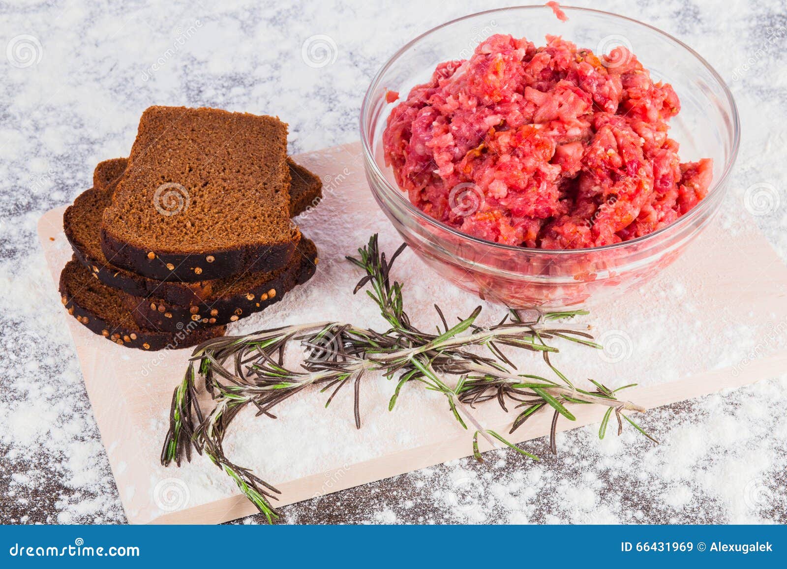 Raw Minced Meat with Bread and Rosemary Stock Image - Image of catering ...