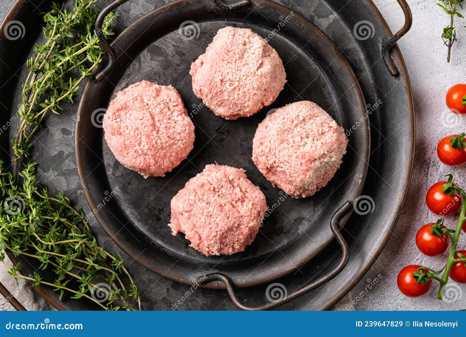 Raw Minced Meat Made into Meatballs, on Gray Stone Table Background ...