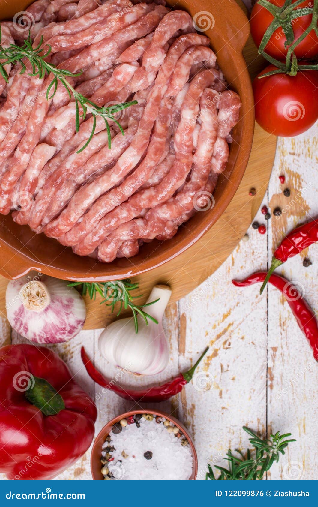 Raw minced meat stock photo. Image of rosemary, organic - 122099876