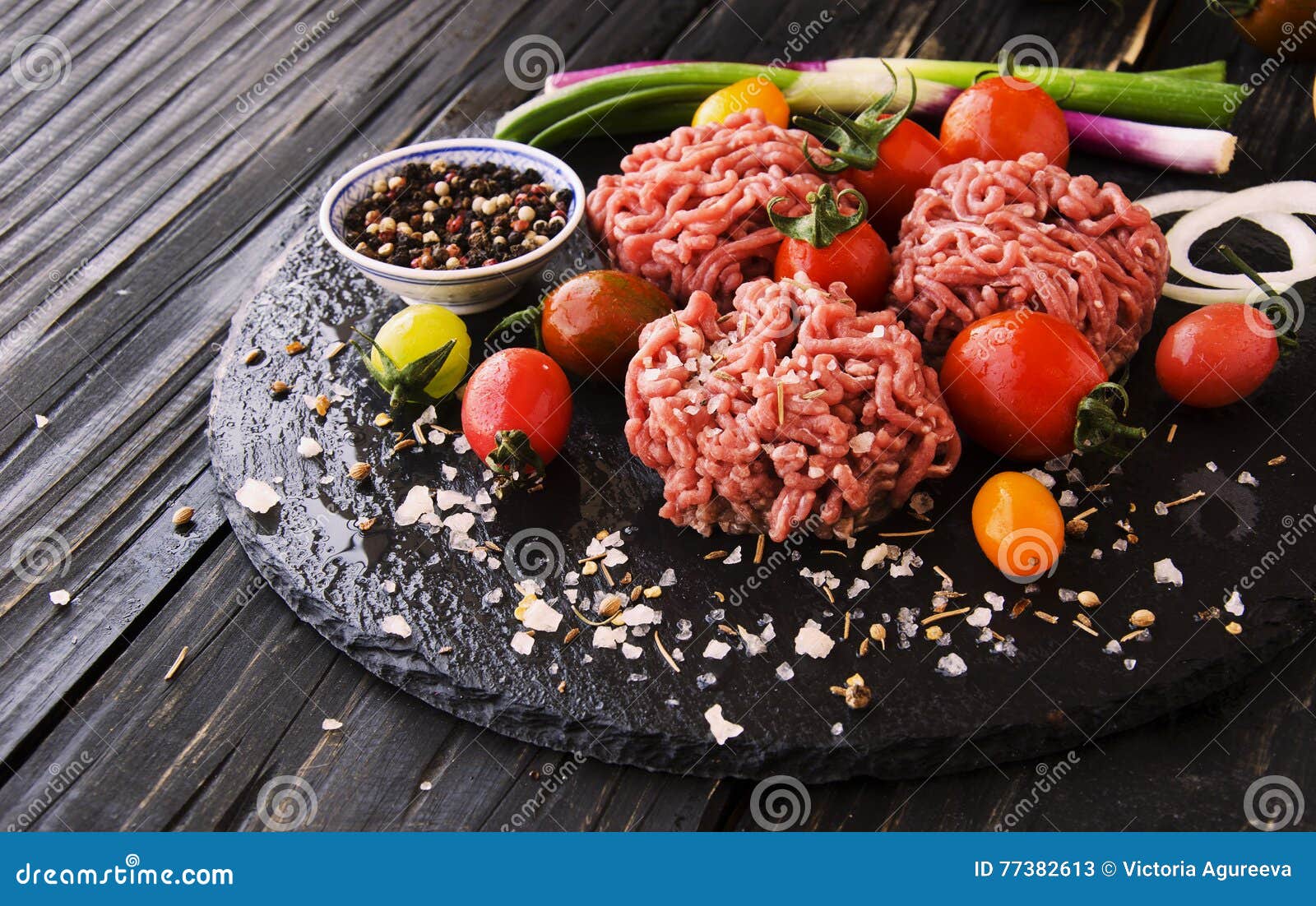 Raw Minced Meat, Vegetables with Salt and Spices, Selective Focus Stock ...