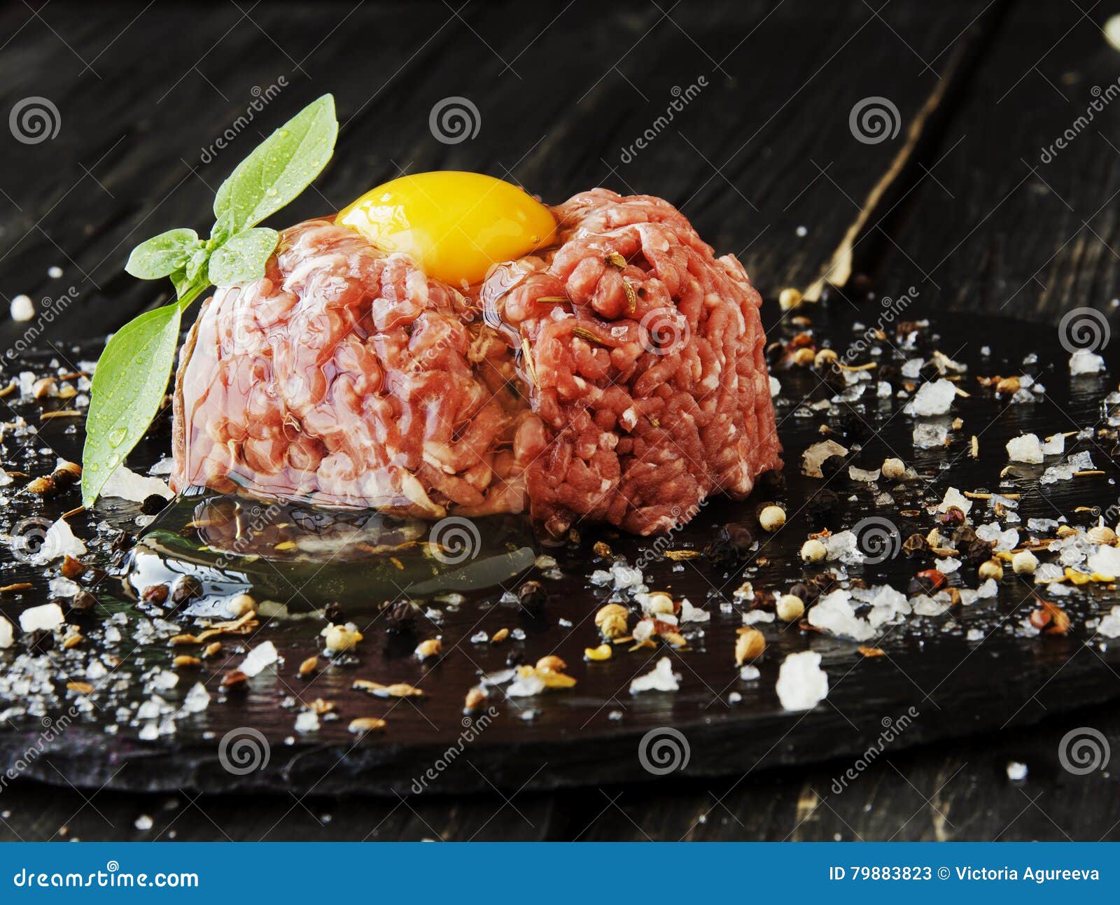 Raw Minced Meat, Vegetables with Salt and Spices, Selective Focus Stock ...