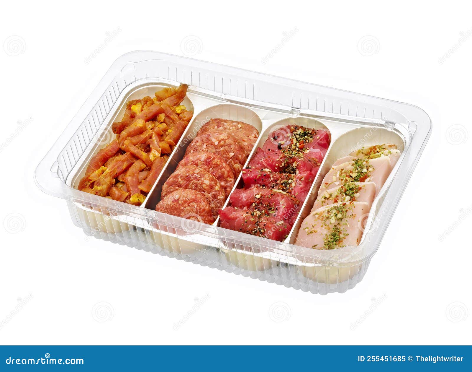 Raw Mini Meat Products in Plastic Tay Isolated on White Stock Image ...