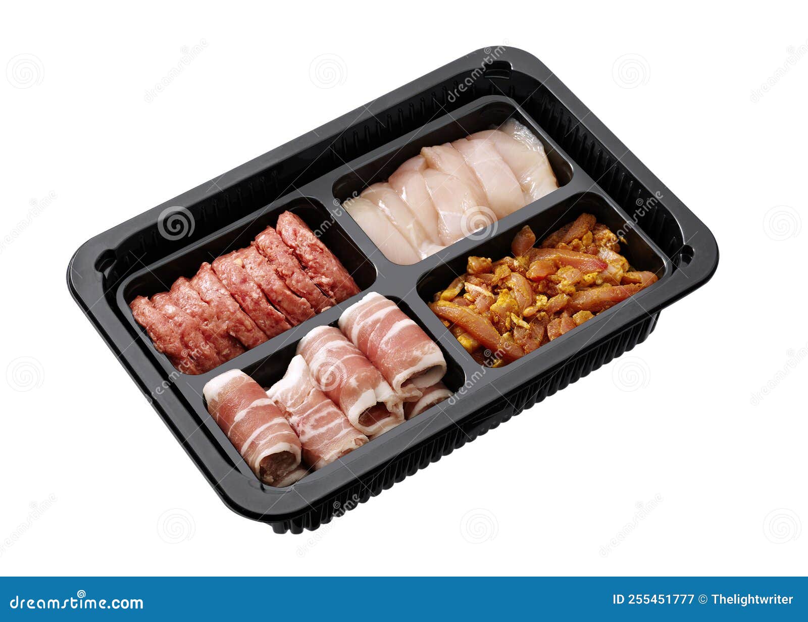 Raw Mini Meat Products in Plastic Tay Isolated on White Stock Image ...