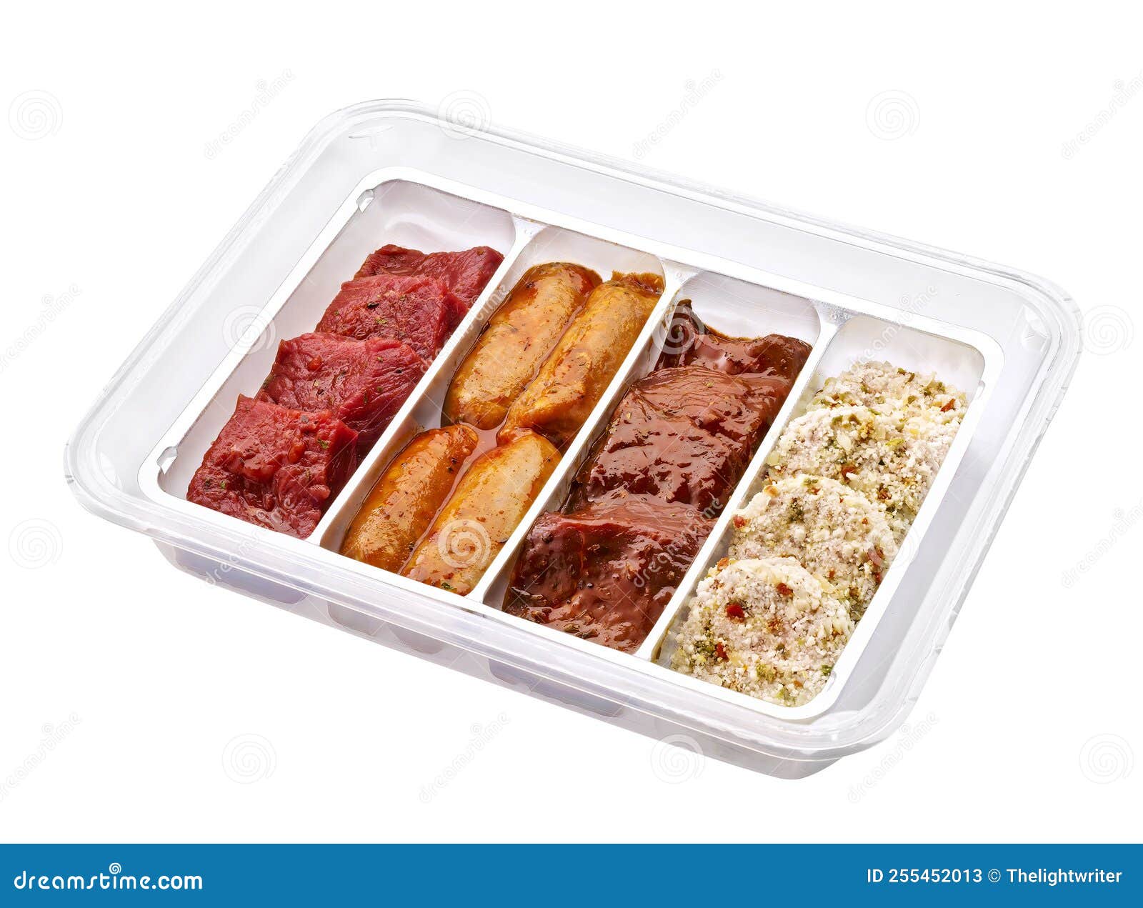 Raw Mini Meat Products in Plastic Tay Isolated on White Stock Image ...