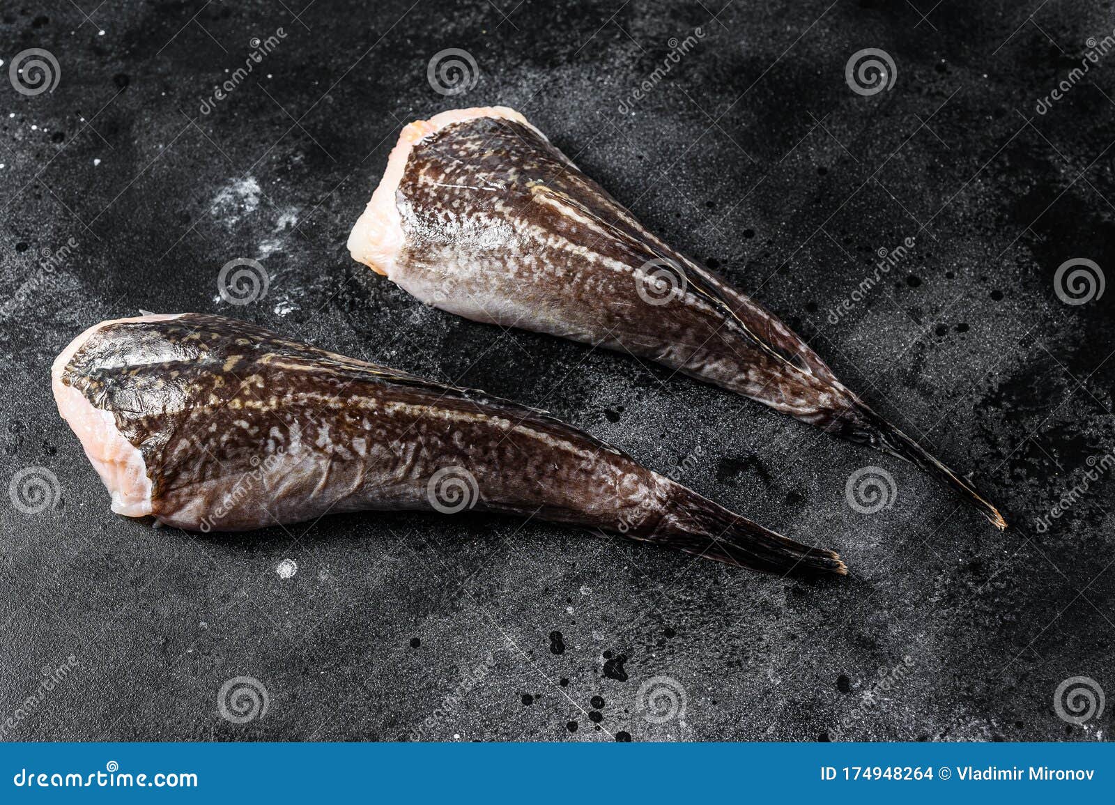 Raw Monkfish without a Head. Black Background Stock Photo - Image of ...