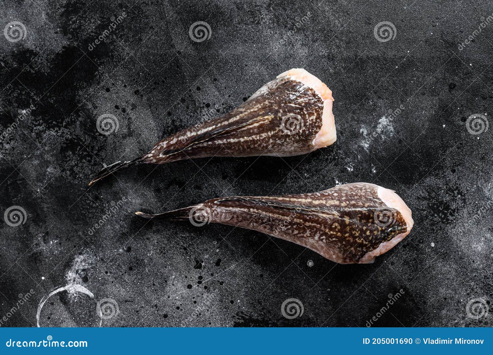 Raw Monkfish without a Head. Black Background Stock Photo - Image of ...