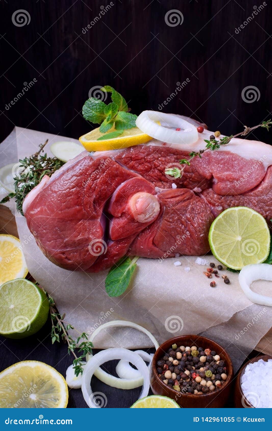 Raw mutton leg stock image. Image of preparing, cooking - 142961055