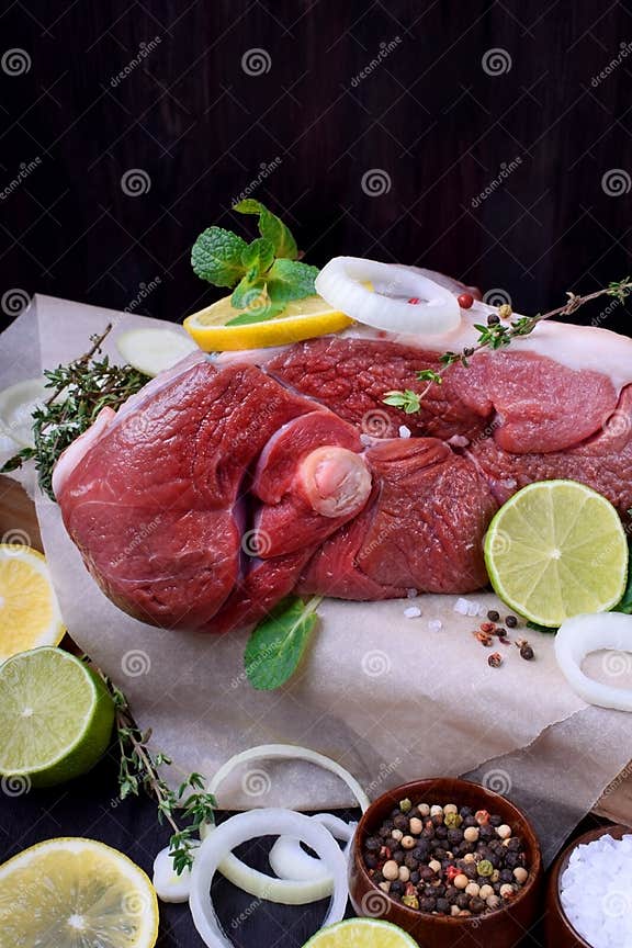 Raw mutton leg stock image. Image of preparing, cooking - 142961055